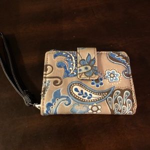 thirty-one | Bags | Thirty One Small Wallet With Handle Tan And Blue ...